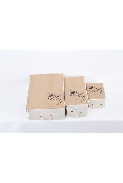 Horose 3'Lü Kelebek Baskılı Jüt Hurç