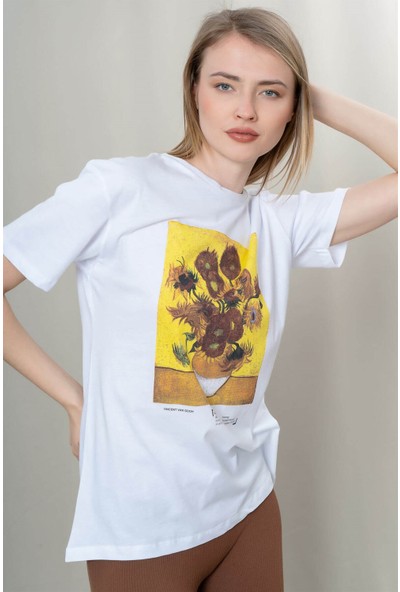 Hn Tekstil Van Gogh Tablo Baskılı Tişört - Sarı M