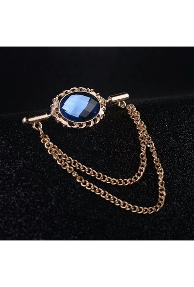 Stil Ortası Mavi Taşlı Zincirli Yaka Iğnesi Stil Ortası Mavi Taşlı Zincirli Yaka Iğnesi