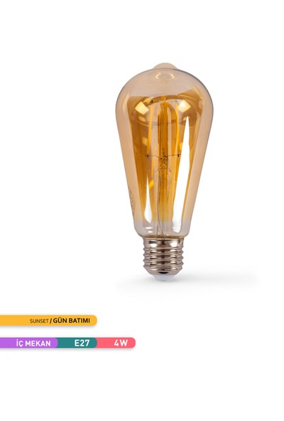 Ack St64 Rustık Led Ampul 2200K Sarı Işık 360Lm 220-240V 4W E27 Ack St64 Rustık Led Ampul 2200K Sarı Işık 360Lm 220-240V 4W E27