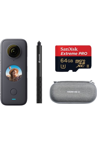 INSTA360 One X2 Aksiyon Kamerası - Görünmez Selfie Stick - Carry Case - Sandisk 64 GB Microsd Pro INSTA360 One X2 Aksiyon Kamerası - Görünmez Selfie Stick - Carry Case - Sandisk 64 GB Microsd Pro