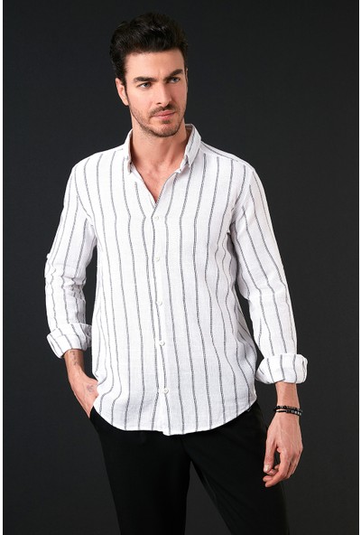 Buratti % 100 Pamuklu Çizgili Düğmeli Yaka Gömlek Erkek Gömlek CF21S112480