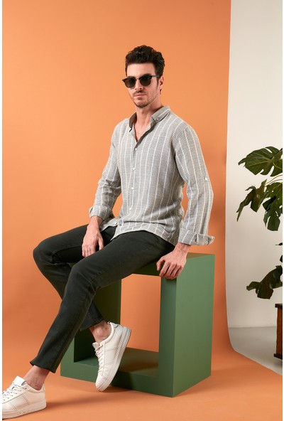 Buratti % 100 Pamuklu Çizgili Düğmeli Yaka Gömlek Erkek Gömlek CF21S112480
