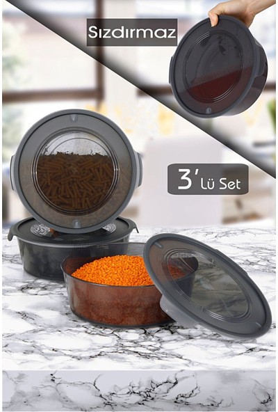 3'lü Set Alba Sızdırmaz Erzak Bakliyat Gıda Saklama Kabı - 3x 2100 ml 3'lü Set Alba Sızdırmaz Erzak Bakliyat Gıda Saklama Kabı - 3x 2100 ml