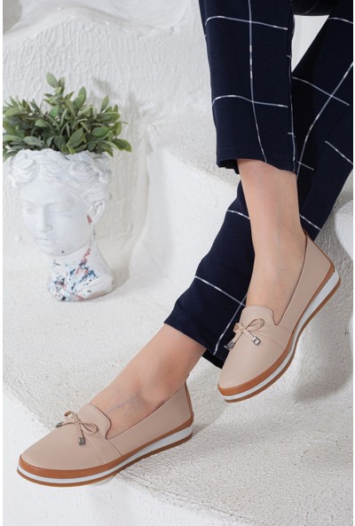 Mft Kadın Içi Hakiki Deri Lazer Işlemeli Nude Babet