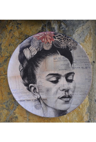 Ekinoks Art Frida Desenli Dekoratif Porselen Tabak 25 cm Çap- Sabit Askı Ile