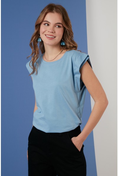 Lela % 100 Pamuklu Bisiklet Yaka Kolsuz T Shirt Bayan T Shirt 5864019