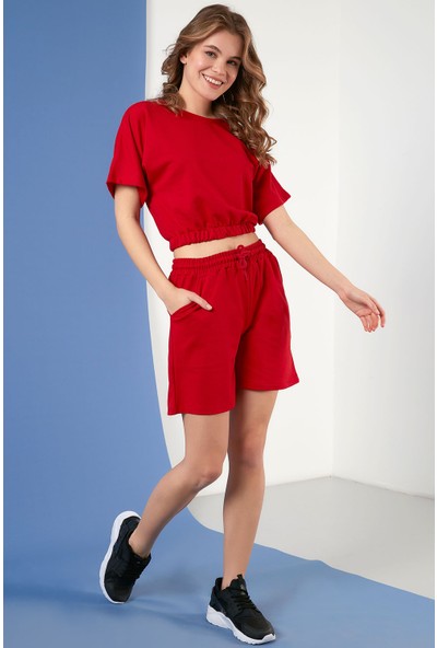 Lela Cepli Beli Lastikli Crop Alt-Üst Takım Bayan Takım 5864323