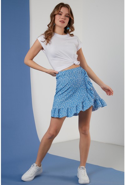 Lela Desenli Volanlı Yüksek Bel Etek Bayan Etek 5864152
