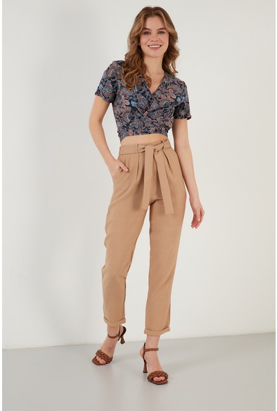 Lela Relax Fit Belden Bağlamalı Cepli Keten Pantolon Bayan Pantolon 6051116