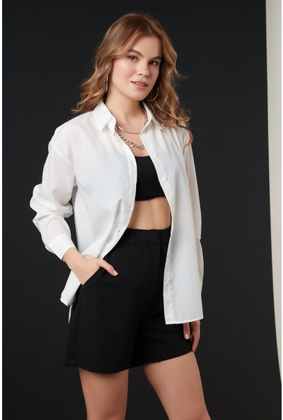 Lela Boyfriend Uzun Kollu Keten Gömlek Bayan Gömlek 6056689