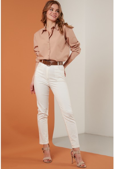 Lela Boyfriend Uzun Kollu Keten Gömlek Bayan Gömlek 6056689