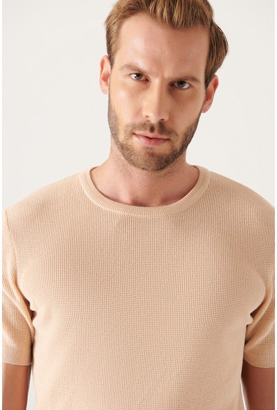 Avva Erkek Bej Bisiklet Yaka Jakarlı Kazak E005010