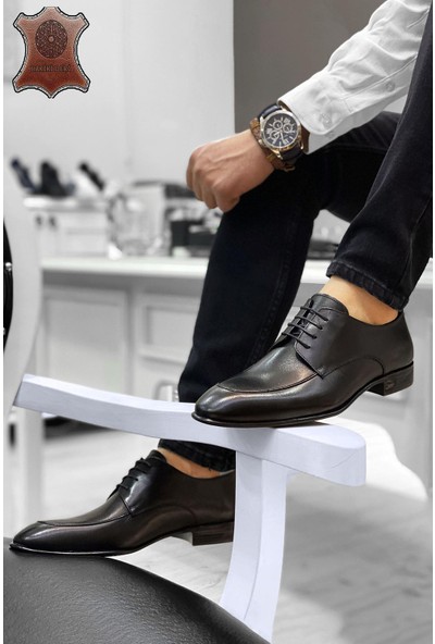 Big King Siyah Saraçlı Italyan Hakiki Deri Erkek Klasik Ayakkabı