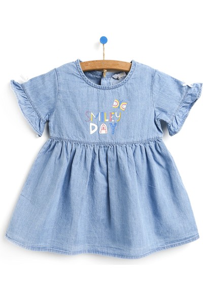 Hello Baby Eğlenceli Gün Kız Bebek Baskılı Denim Elbise Hello Baby Eğlenceli Gün Kız Bebek Baskılı Denim Elbise