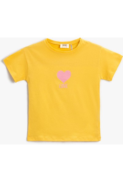 Koton Kız Çocuk Kalp Baskılı Kısa Kollu Tişört Pamuklu