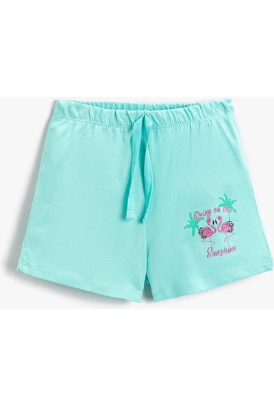 Koton Flamingo Baskılı Şort Pamuklu Beli Bağcıklı