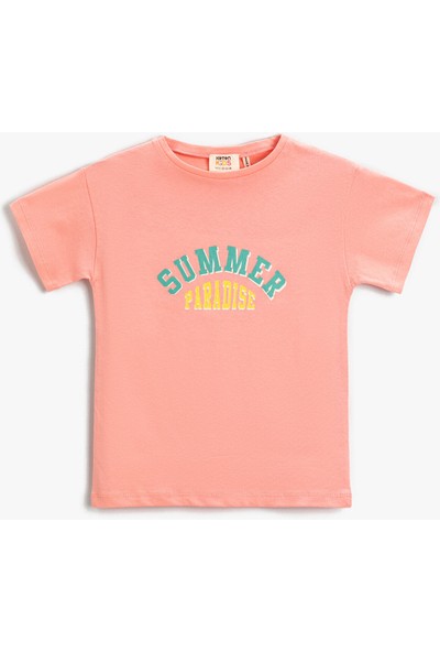 Koton Kız Çocuk Yaz Temalı Baskılı Kısa Kollu Tişört Pamuklu