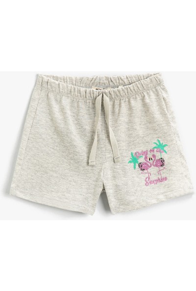 Koton Flamingo Baskılı Şort Pamuklu Beli Bağcıklı