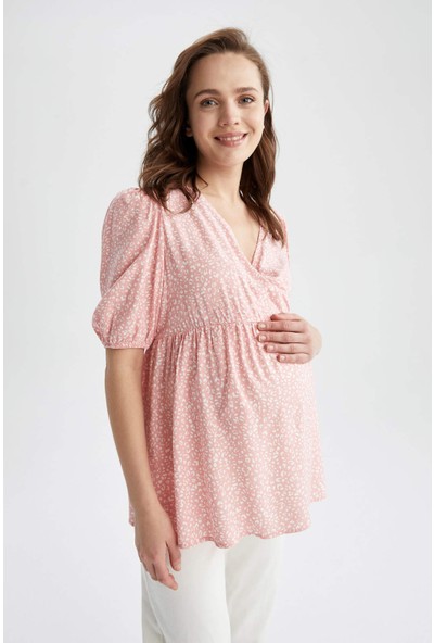 Regular Fit V Yaka Desenli Hamile Bluz TUNIK X2303AZ22SP