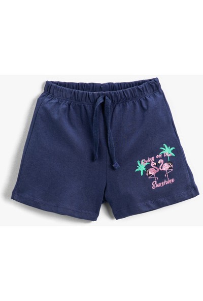 Koton Flamingo Baskılı Şort Pamuklu Beli Bağcıklı