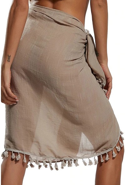 Mite Love Mitelove Püsküllü Pareo Plaj Giyim Kahverengi