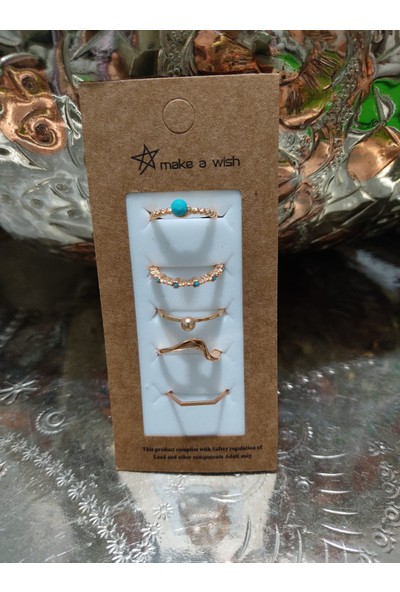 By Gökçe 5li Mavi Taşlı Kombin Yüzük Set