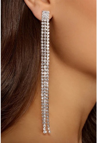 Mingy Kristal Taşlı Üç Sıra Işıltılı Su Yolu Küpe