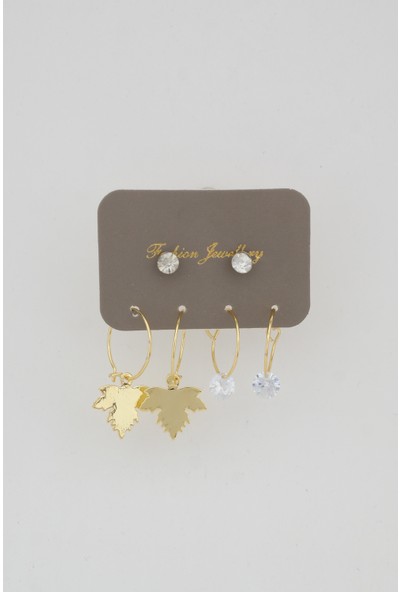 By Zeyna Aksesuar Kadın Yaprak ve Tek Taşlı Sallantılı Küpe Set By Zeyna Aksesuar Kadın Yaprak ve Tek Taşlı Sallantılı Küpe Set