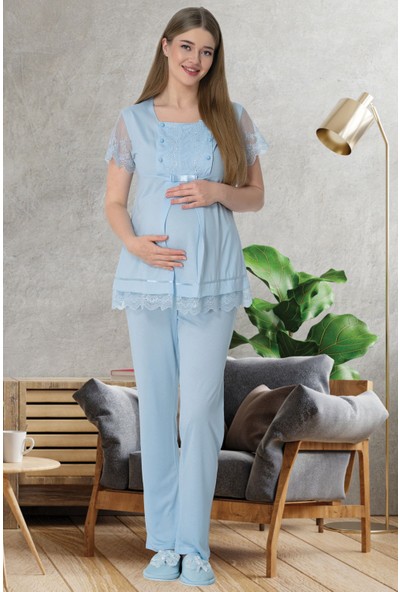 Mecit Pijama Mecit 5620 Mavi Lohusa Pijama Takımı