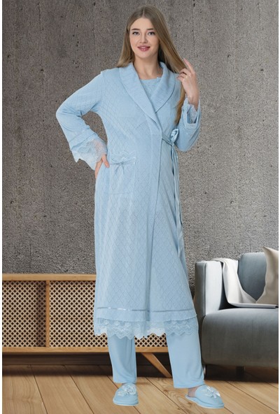 Mecit Pijama Mecit 5621 Mavi Triko Sabahlıklı Lohusa Pijama Takımı Mecit Pijama Mecit 5621 Mavi Triko Sabahlıklı Lohusa Pijama Takımı