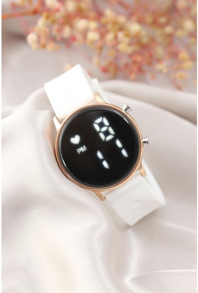 Kırmızı Papyon Beyaz Renk Silikon Kordonlu LED Kadın Saat Kırmızı Papyon Beyaz Renk Silikon Kordonlu LED Kadın Saat