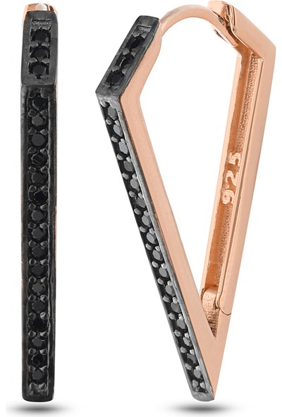 ALDENİS V Küpe Rose Renk 3cm Uzunluk Siyah Zirkon Taşlı 3.5gr