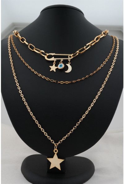 By Zeyna Aksesuar Kadın Gold Renk Yıldız ve Nazar Figürlü 3 Lü Kombin Kolye Set By Zeyna Aksesuar Kadın Gold Renk Yıldız ve Nazar Figürlü 3 Lü Kombin Kolye Set