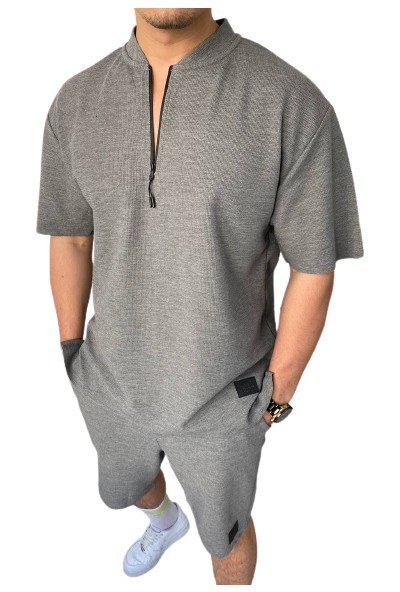 Erkek Gri Şort Tshirt Takım Örme Kumaş