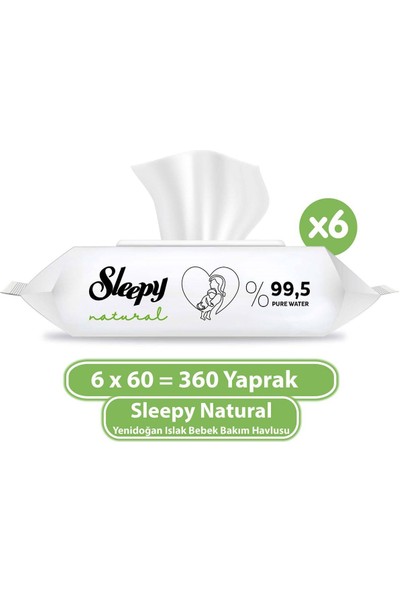 Sleepy Natural Yenidoğan Islak Bebek Bakım Havlusu 6X60 (360 Yaprak) Sleepy Natural Yenidoğan Islak Bebek Bakım Havlusu 6X60 (360 Yaprak)