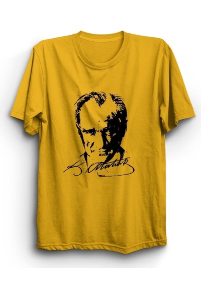 Hmz Giyim Unisex Sarı Kısa Kol Atatürk Baskılı T-Shirt