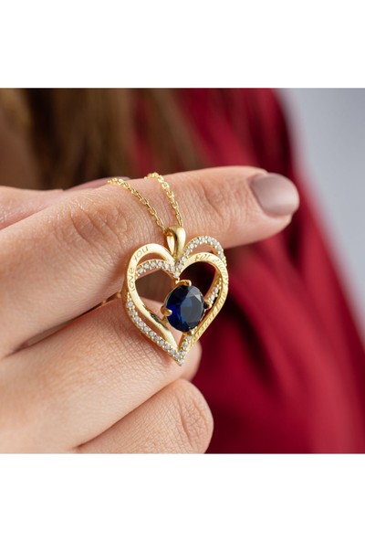 Gümüşistan 925 Ayar Gümüş Taşlı Kalp I Love You Kolye