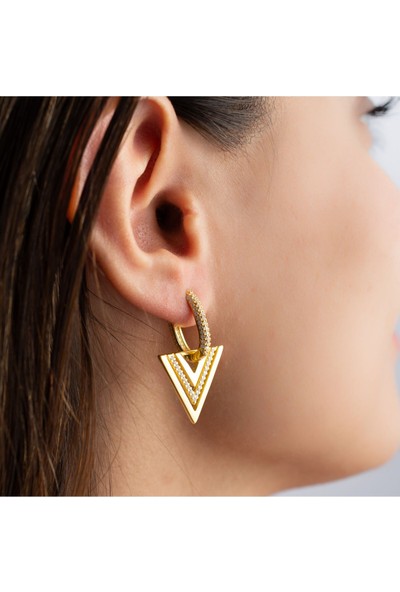 Gümüşistan 925 Ayar Gümüş Yıldız Küpe Elegant Üçgen Küpe