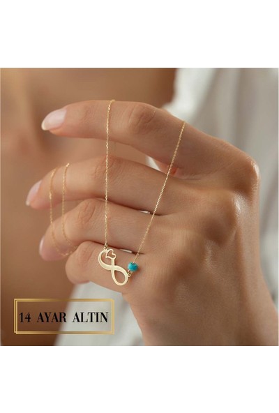 Gümüşistan 14 Ayar Altın Kalpli Sonsuzluk Kolye