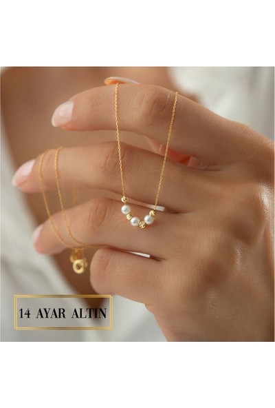 Gümüşistan 14 Ayar Altın Incili Dorika Kolye