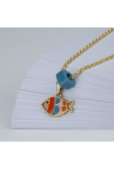 Gümüşistan 14 Ayar Altın Kaplama Nazarlı Balık Kolye Gümüşistan 14 Ayar Altın Kaplama Nazarlı Balık Kolye