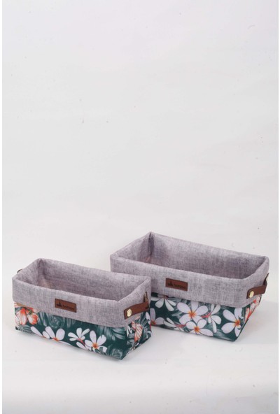 Horose 2'li Çiçek Desenli Çok Amaçlı Sepet