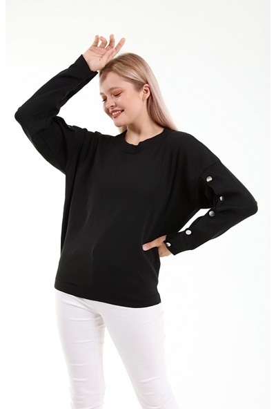 Moda Çizgi Triko Siyah Kadın Kazak