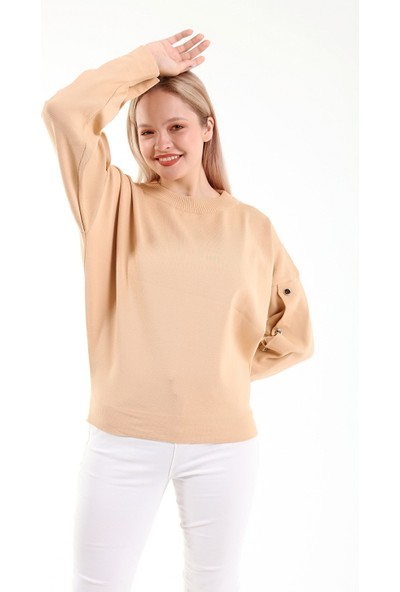 Moda Çizgi Triko Yavruağzı Kadın Kazak Moda Çizgi Triko Yavruağzı Kadın Kazak