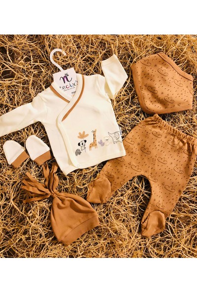 Necixs Baby Bebek Kahverengi-Krem Rengi Soft Organik Kumaş Hastane Çıkışı - Zıbın Seti 5 Parça Necixs Baby Bebek Kahverengi-Krem Rengi Soft Organik Kumaş Hastane Çıkışı - Zıbın Seti 5 Parça