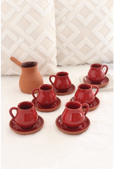 Toprak Kokulu Kahvem Lale Altı Kişilik Fincan ve Cezve Takımı