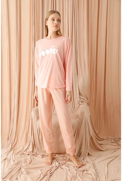 Boyraz Kadın Puantiyeli Pijama Takımı Somon 7300-7 Boyraz Kadın Puantiyeli Pijama Takımı Somon 7300-7