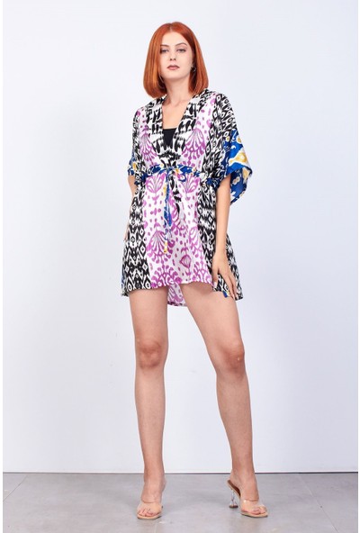 Nomads Felt Ipek Pembe Kimono Elbise Etnik Ikat Desen Nomads Felt Ipek Pembe Kimono Elbise Etnik Ikat Desen