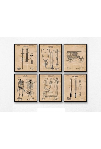 Posterica Hediyelik Tıbbi Malzemeler Vintage Kraft Poster 6'lı - 32 x 45 cm